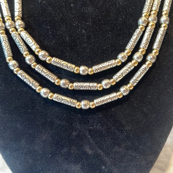 Brighton | Jewelry | Brighton 3 Strand Necklace Etched Silver And Gold ...